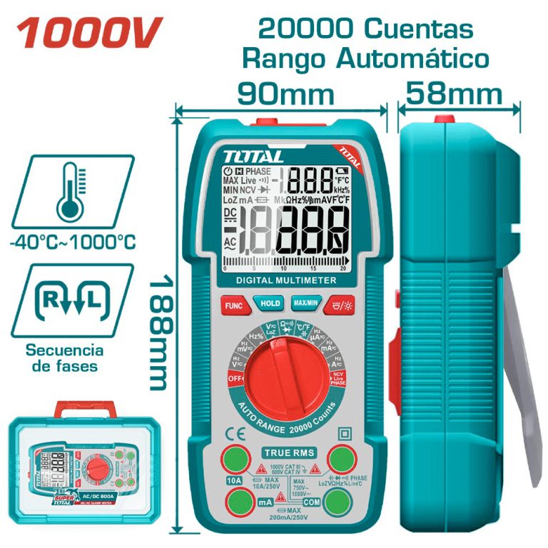 Multimetro Digital 1000v 20k Conteos Rango Automático Total - Total Ecuador