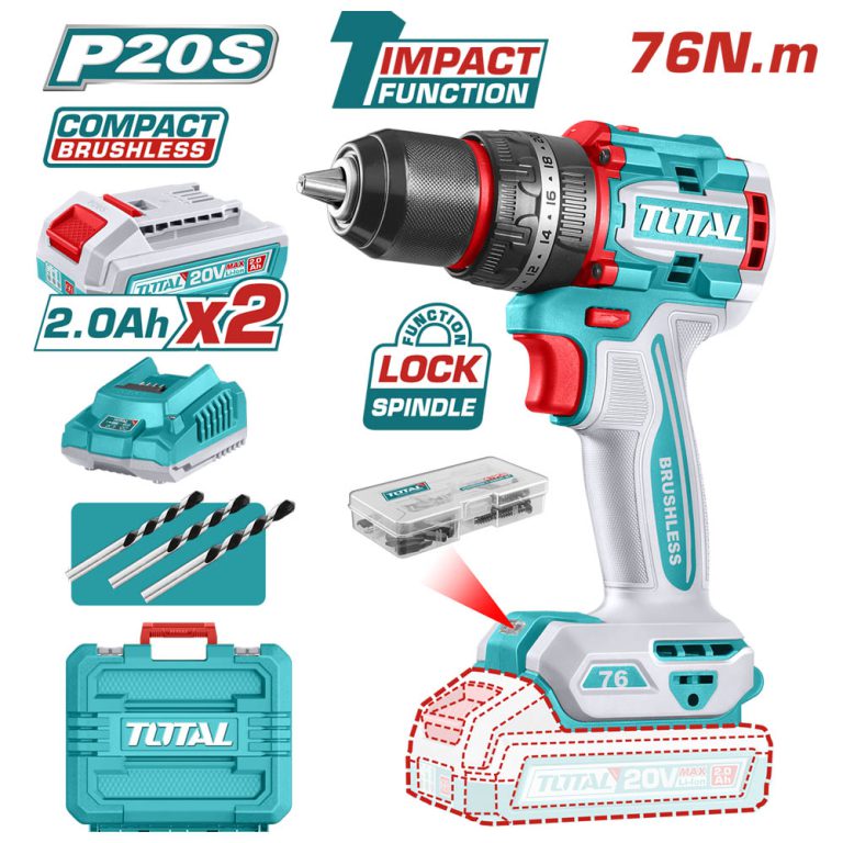 Taladro Impacto 20v 1/2'' 76nm Con 2 Baterías Total - Total Ecuador